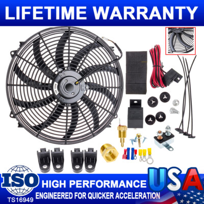 1PC 16" 12V Universal Electric Radiator Fan Slim Push Pull Cooling w ...