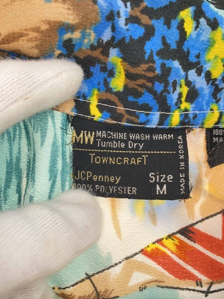 TOWN CRAFT Aloha Shirt, Medium, Polyester, Multicolor, All-Over Print ...