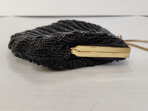 Vintage Walborg Black Beaded Coin Purse Clutch Evening Bag Clam Shell ...