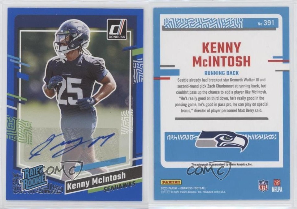 2023 Panini Donruss Rated Blue Kenny McIntosh #391 Rookie Auto RC 7sd ...