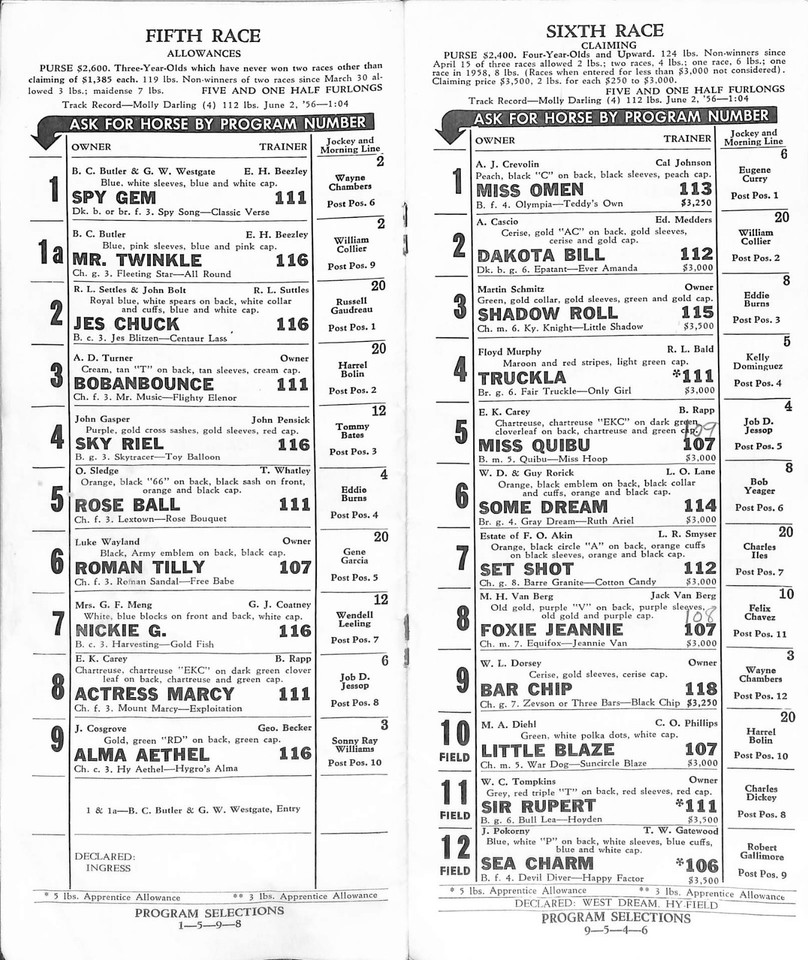 1958 Aksarben Ak-Sar-Ben Race Horse Racing Program 6/7 Omaha Nebraska ...