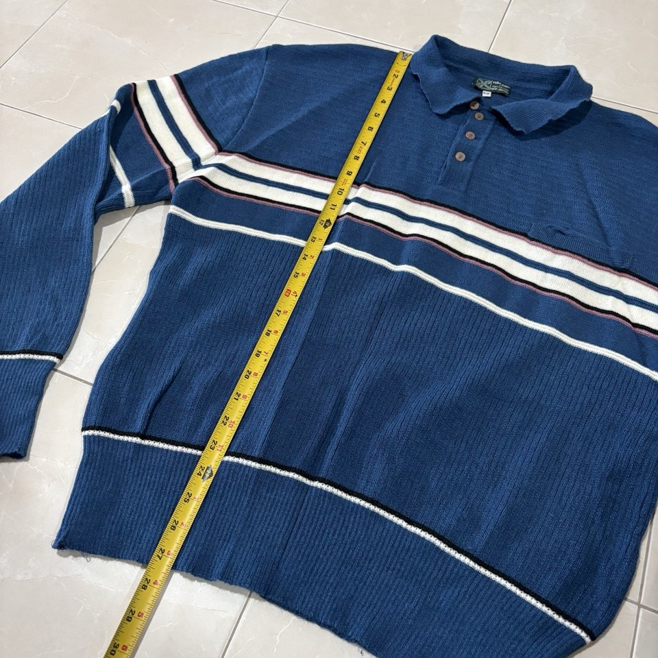 True Vintage 80s Rugby Polo Shirt Blue Striped Haband Long Sleeve Mens ...