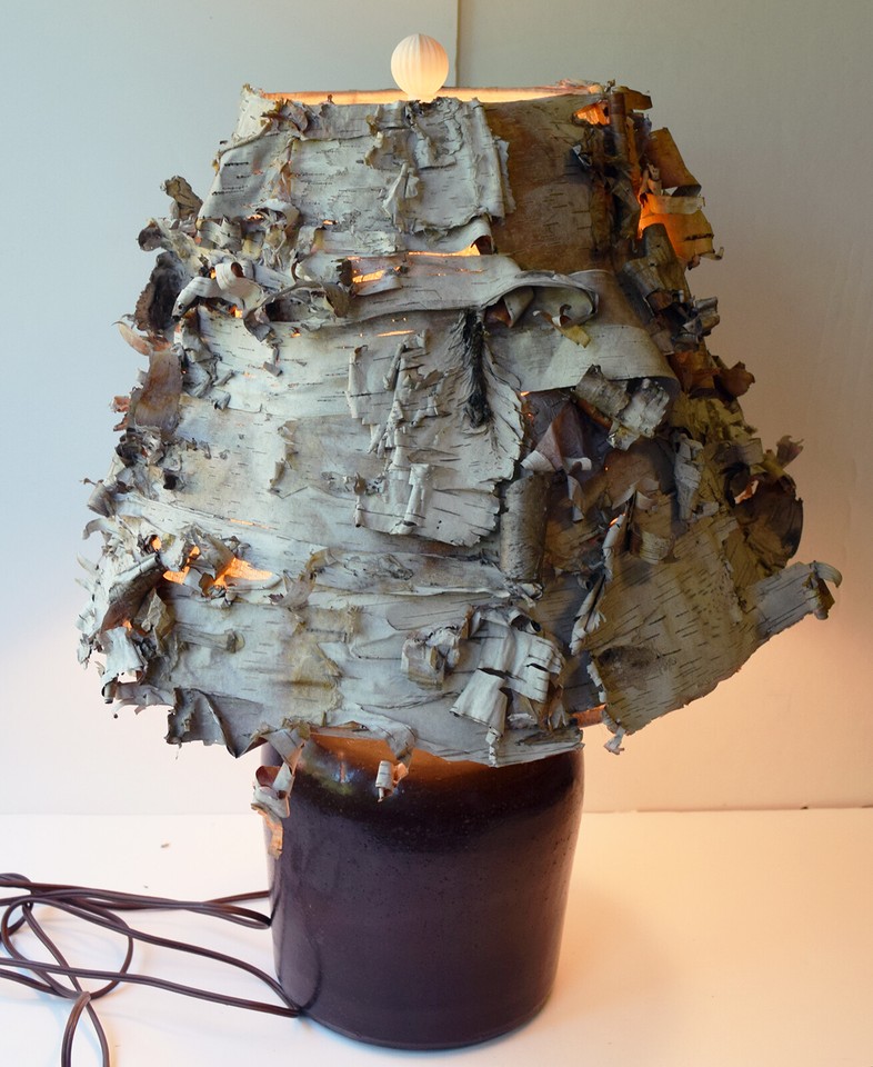 Rustic Birch Bark Lamp; Birch Bark Shade with Ceramic Jug Base | eBay