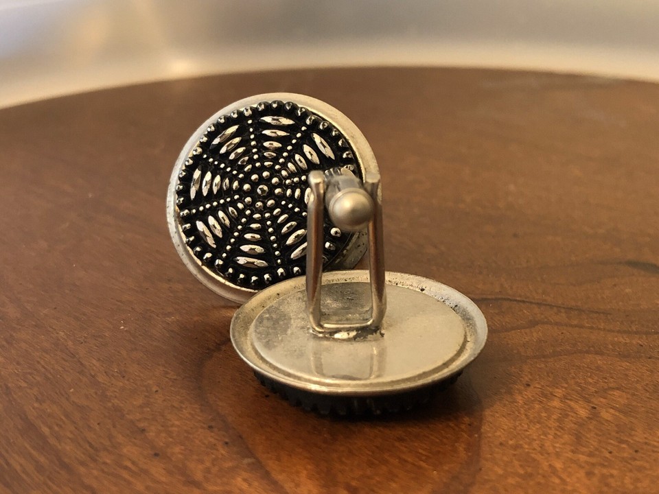 VINTAGE BLACK CARVED Rotary Engine Look Silver Tone Cuff Links | eBay