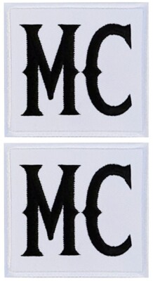 Black on White MC Motorcycle Club Patch | 2PC iron on or Sew on 2.5"x2 ...