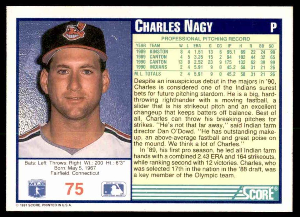 1991 Score Charles Nagy Rookie #75 | eBay