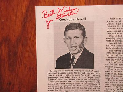 JOE STOWELL Signed 1968 Bradley Men's Basketball Program(with Steve ...