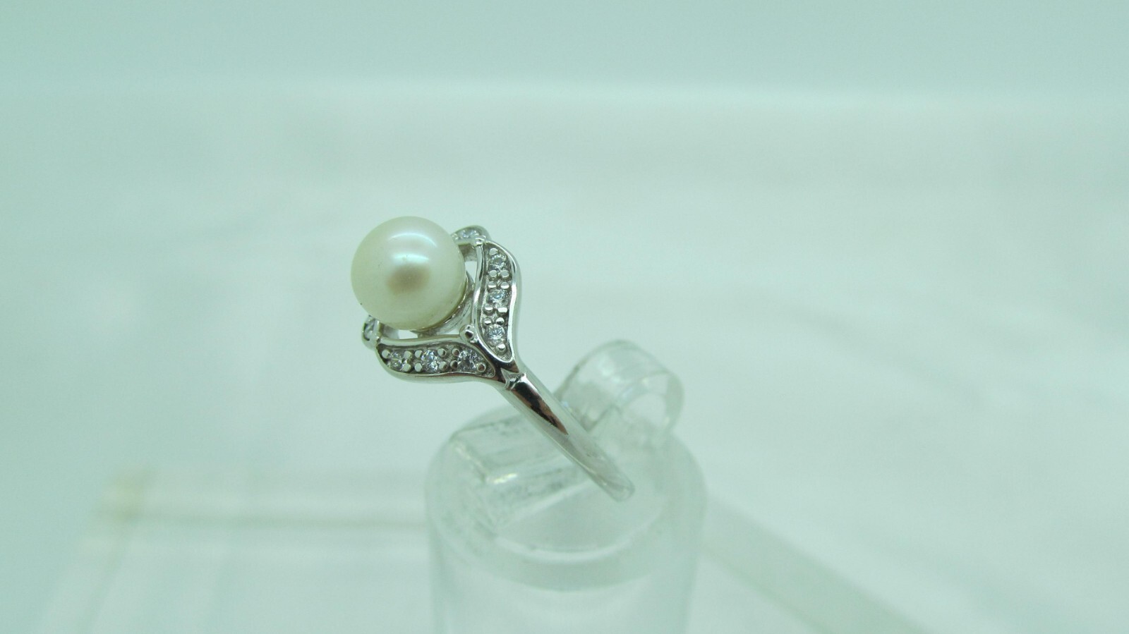 NVC Sterling Silver .925 PEARL & WHITE STONE HALO RING sz. 7 | eBay