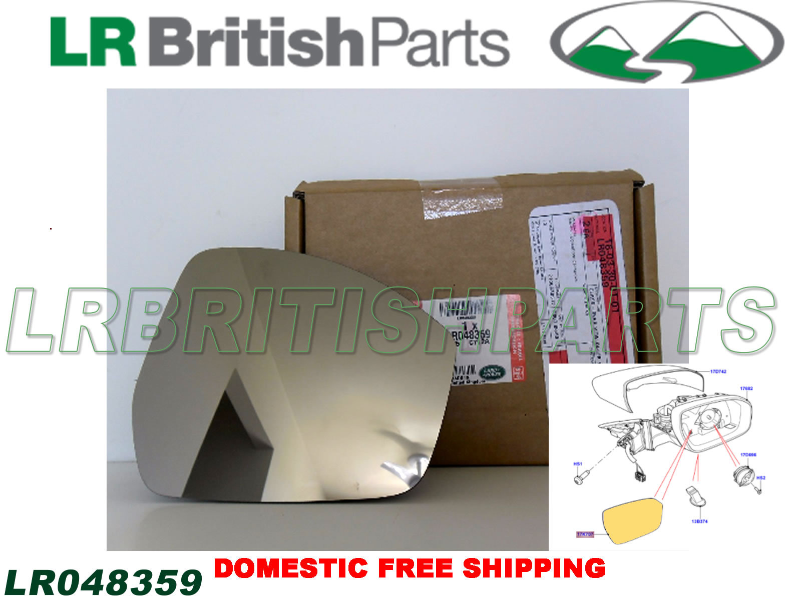 GENUINE LAND ROVER GLASS EXTERIOR MIRROR RANGE ROVER EVOQUE RH OEM NEW ...