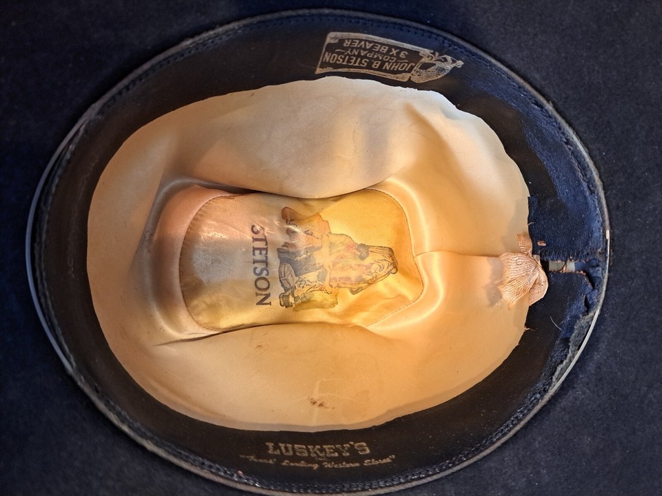 STETSON BLACK COWBOY HAT 3X Beaver rare 1970s Era Luskey's SILVER ...