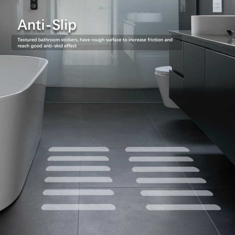 24Pc Bath Tub Shower Floor Stickers Anti Slip Grip Strips Transparent ...