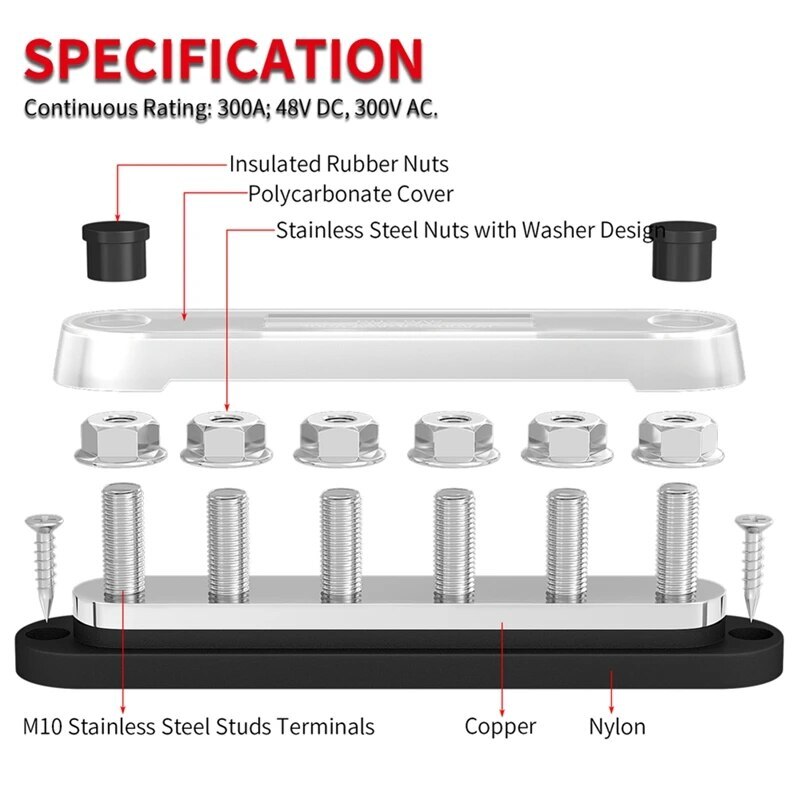 300A 12V Power Distribution Block M10 Terminal 48V DC Automotive And ...