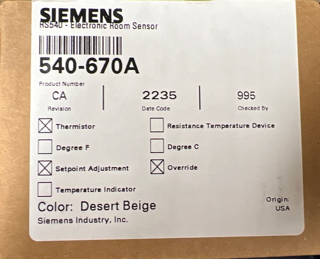 Siemens 540-670a Rs540 Electronic Room Sensor Desert Beige for sale ...