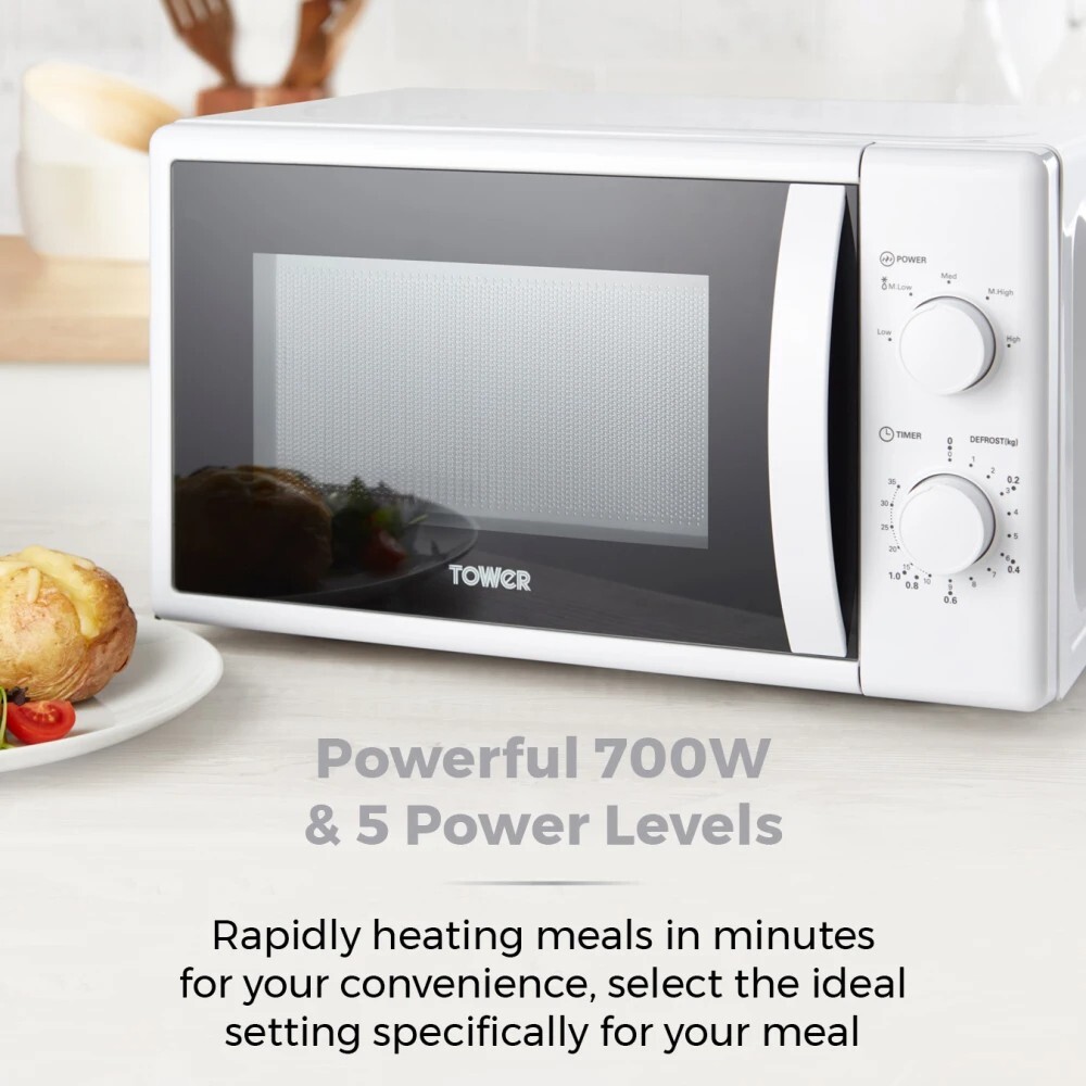 Tower 700W 20L Manual Microwave in White T24034WHT - 3 Year Guarantee ...