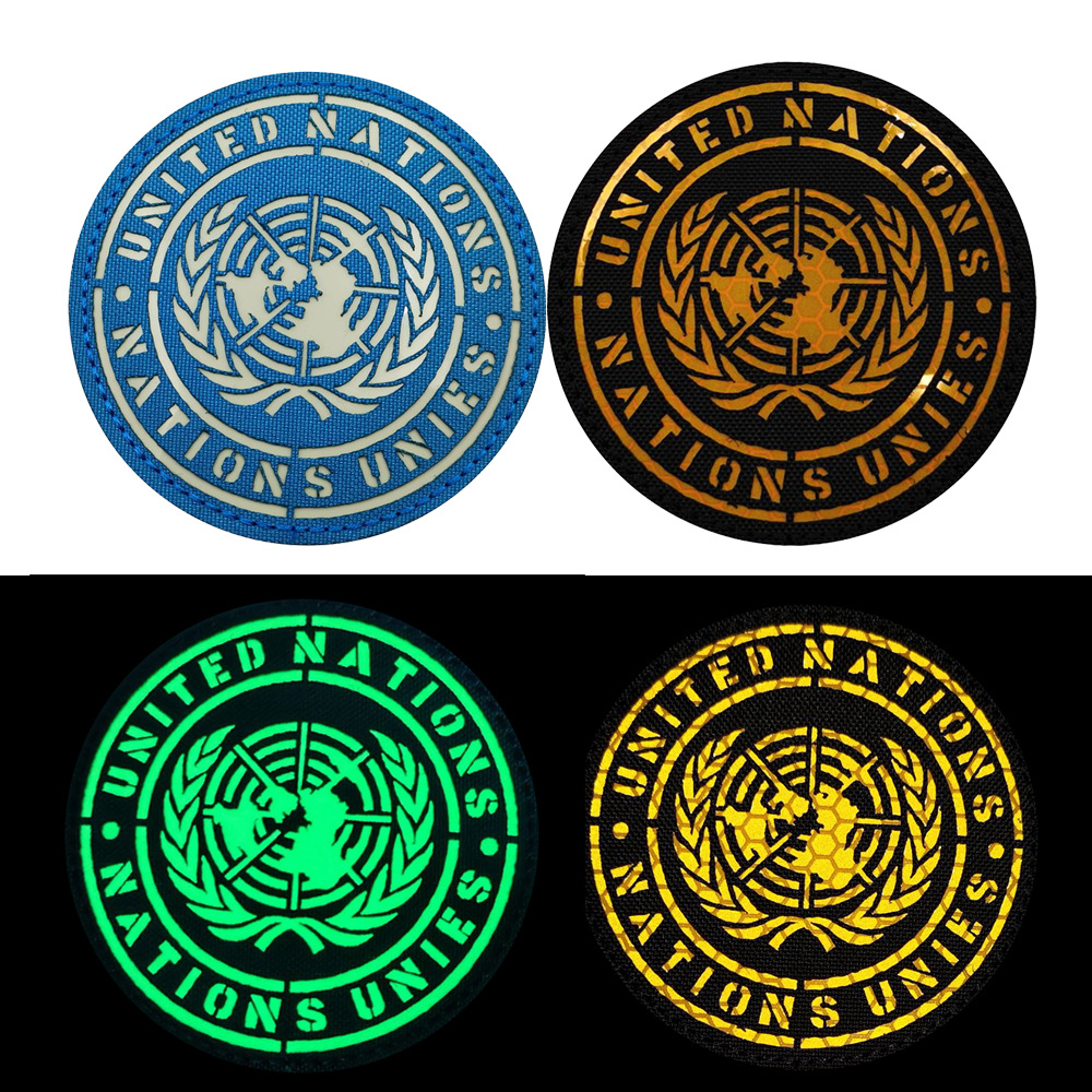 Reflective United Nations UN Emblem Hook Loop Patch Back Luminous ...