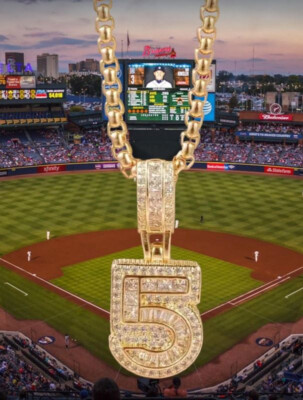 Boys Mens Baseball 14K Gold Plated Iced Number Pendant Chain Drip ...