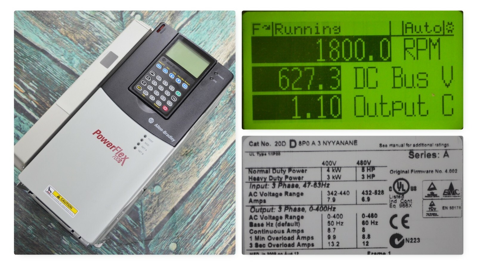Allen-Bradley 20DD8P0A3NYYANANE 5HP POWERFLEX 700S Drive Series A ZERO ...