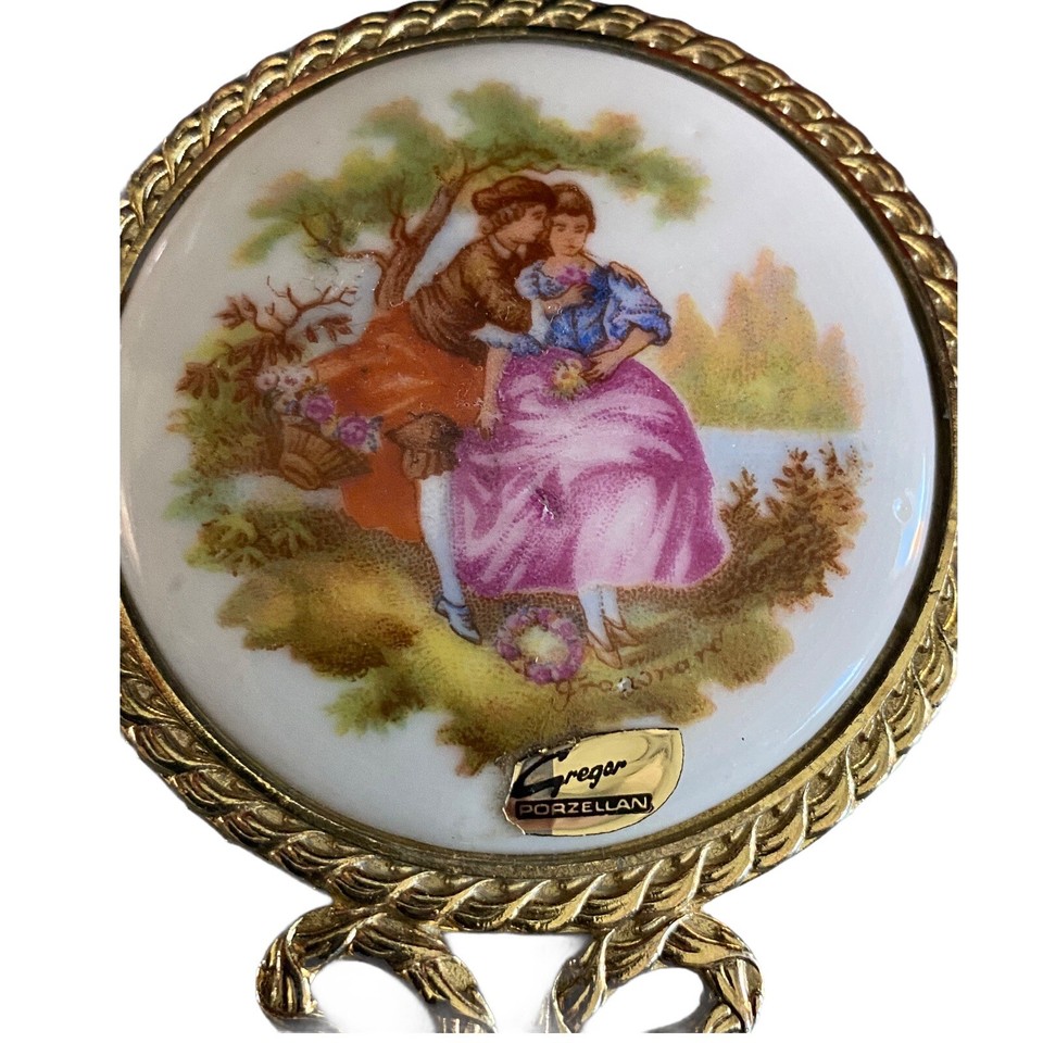 Limoges France Hand painted Porcelain Hand Mirror 5” x 2.5” Gregor ...