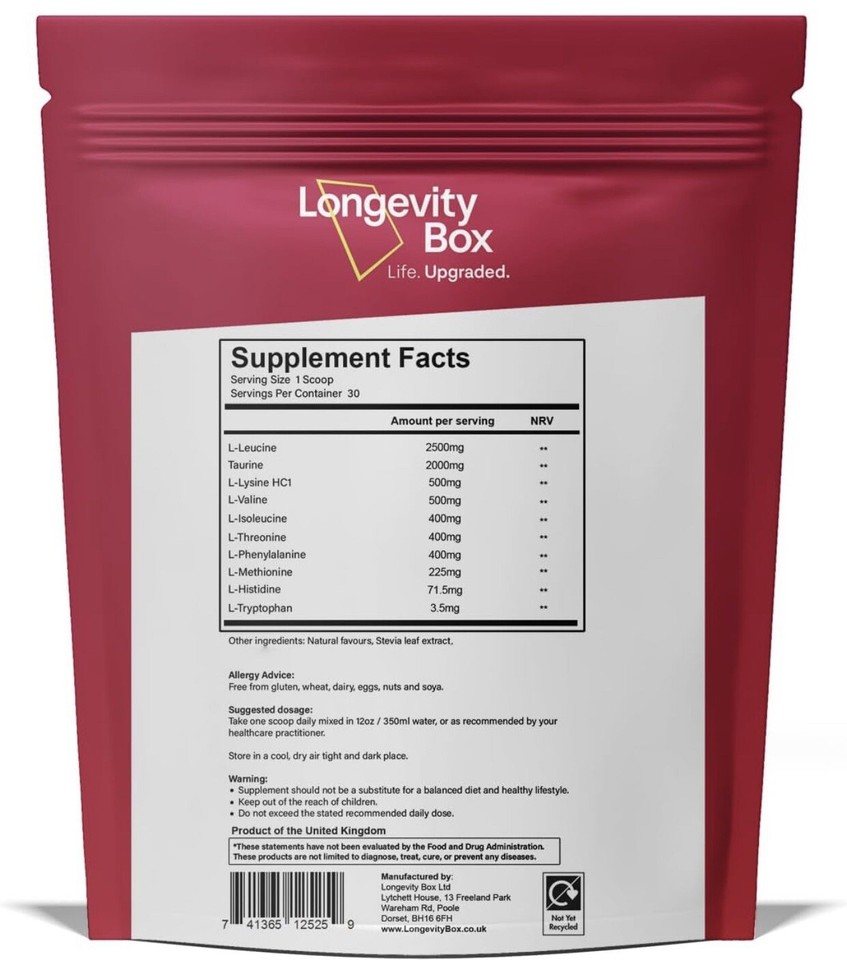 Longevity Box Amino Acids 7000mg – Ultra Pure, Highly Bioavailable – 30 ...