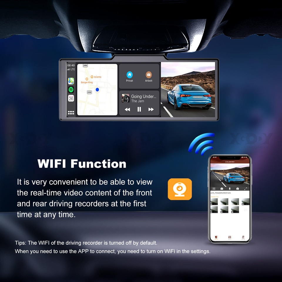 XGODY 4K HD Dash Cam GPS WiFi Wireless CarPlay Auto Android Night ...