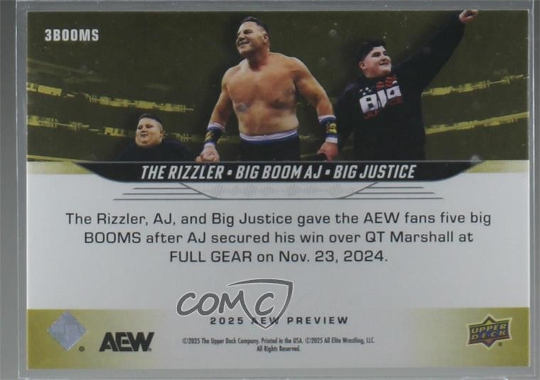 2025 AEW Preview Trio Gold Achievement Big Boom AJ The Rizzler Justice ...