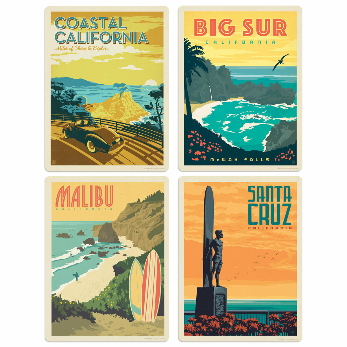 Coastal California Santa Cruz Surfer Vinyl Sticker Set of 4 Decals | eBay
