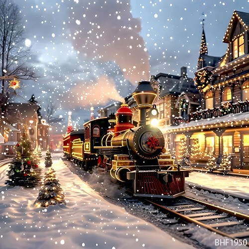 10'x10'Computer-paint Xmas Tree Snow Railway Station background ...