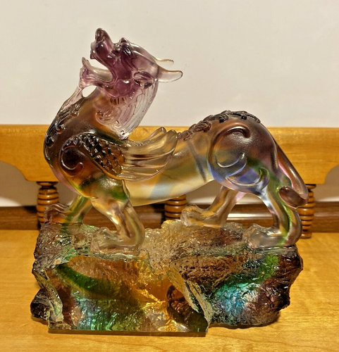 Chinese Two Horn Winged Mythical Pixiu Bìxié Art Glass Crystal ...