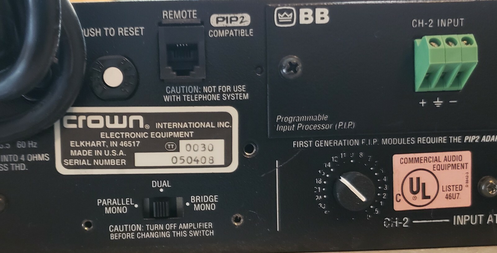 Crown Com-Tech 210 2-Channel Power Amplifier - Programable Input ...