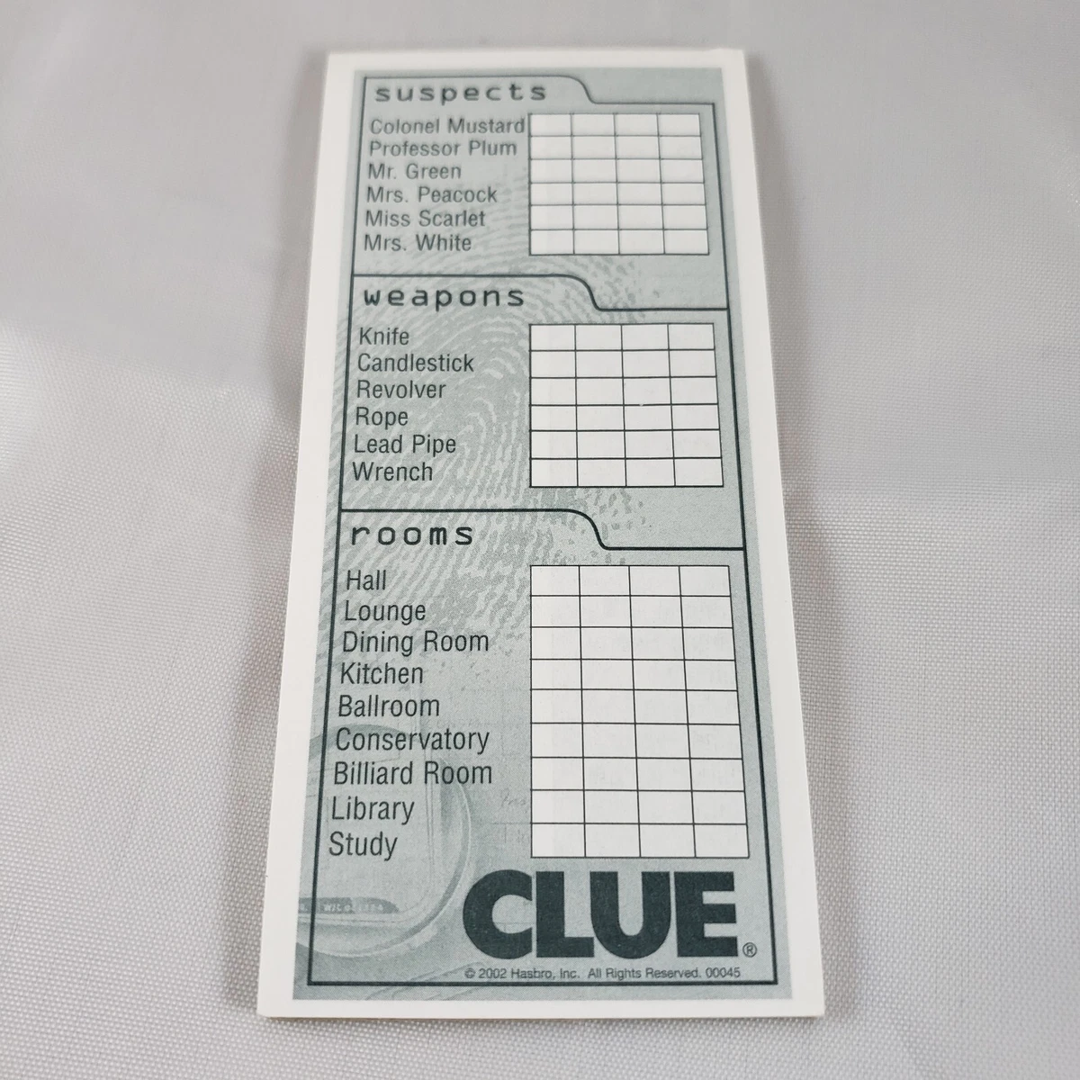 Clue Game Sheets