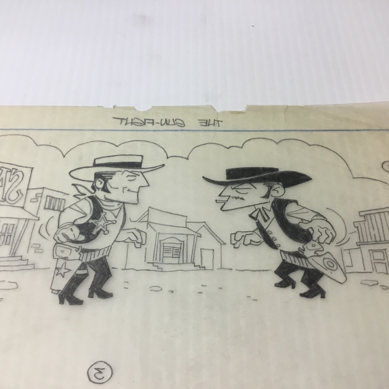 THE GUNFIGHT PENCIL SKETCH & INK by DISNEY ARTIST KILGORE signed with ...