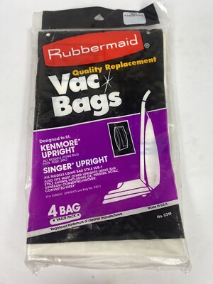 4 Rubbermaid Vacuum Bags for Kenmore Upright 5002 5062 or Singer SUB-1 ...