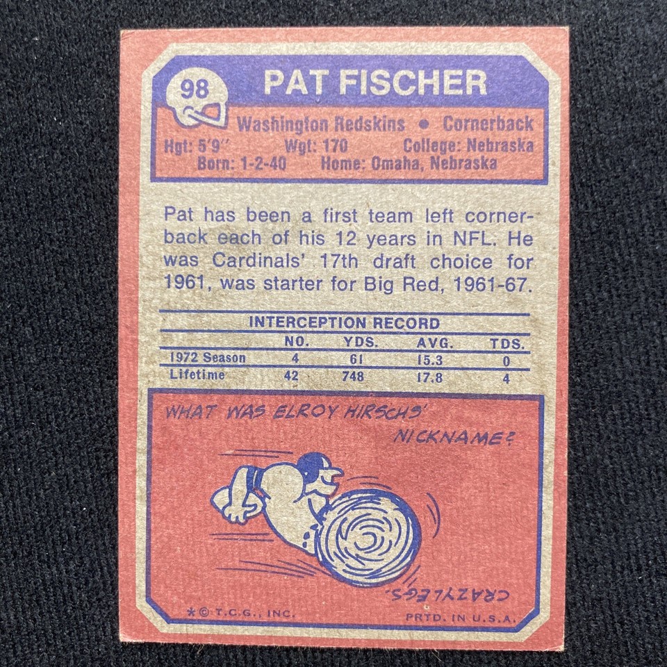 VTG‼ 1973 Topps PAT FISCHER #98 Washington Redskins • EUC‼ • SHIPS 1st ...