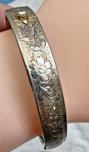 Vintage Repose Cameo Gold Plated Hinged Bangle Painted Floral Porcelain ...