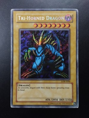 YUGIOH 2002 | TRI-HORNED DRAGON | LOB-E000 | SECRET RARE | VERY GOOD ...