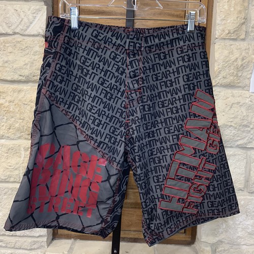 Hitman Men’s Fight Gear Shorts MMA Gray & Red Hook & Loop Fly Size 30 ...