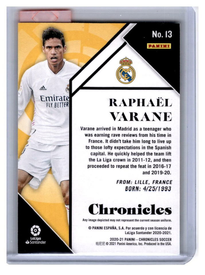 2020-21 Panini Chronicles Base La Liga Blue 99/99 Raphaël Varane ...