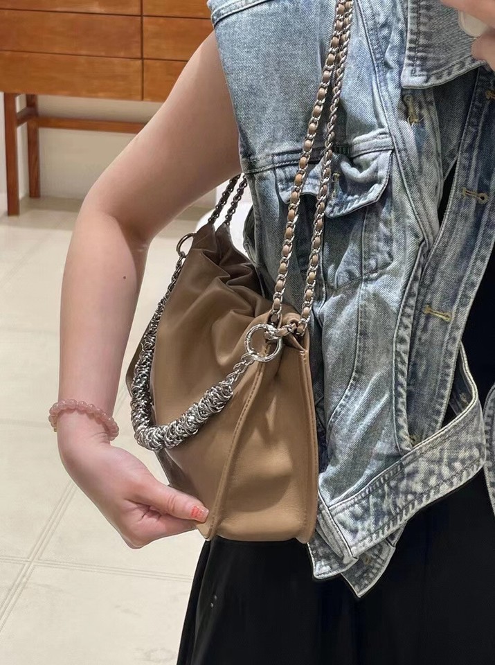 Small Real Leather Ruched Clutch Pouch Purse Tote Shoulder Bag ...