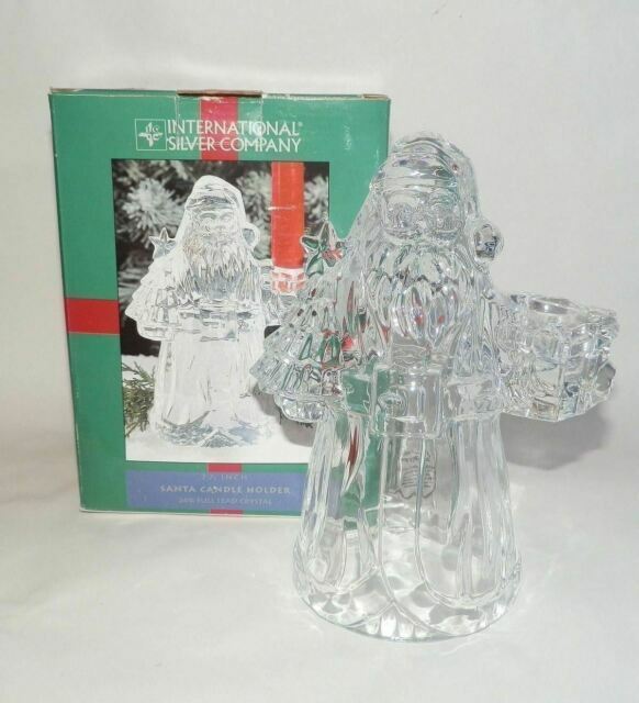 Clear Lead Crystal Santa Candle Holder Candlestick Christmas Tree ...