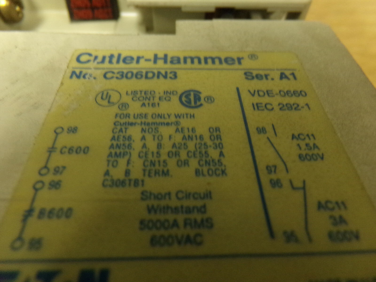 Cutler Hammer AN16BNO Series A1 Contactor w/ C306DN3 C320KGS1 *FREE ...