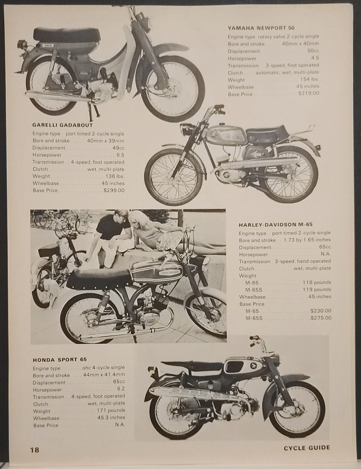 1968 Honda 50 Sport 50 65 Harley M65 Yamaha Newport Garelli Gadabout ...
