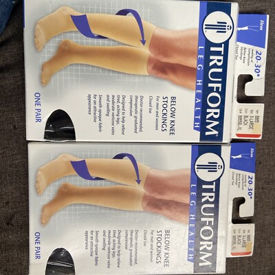 2 Truform Compression Stockings 20-30 Black X-Large Firm Below Knee ...