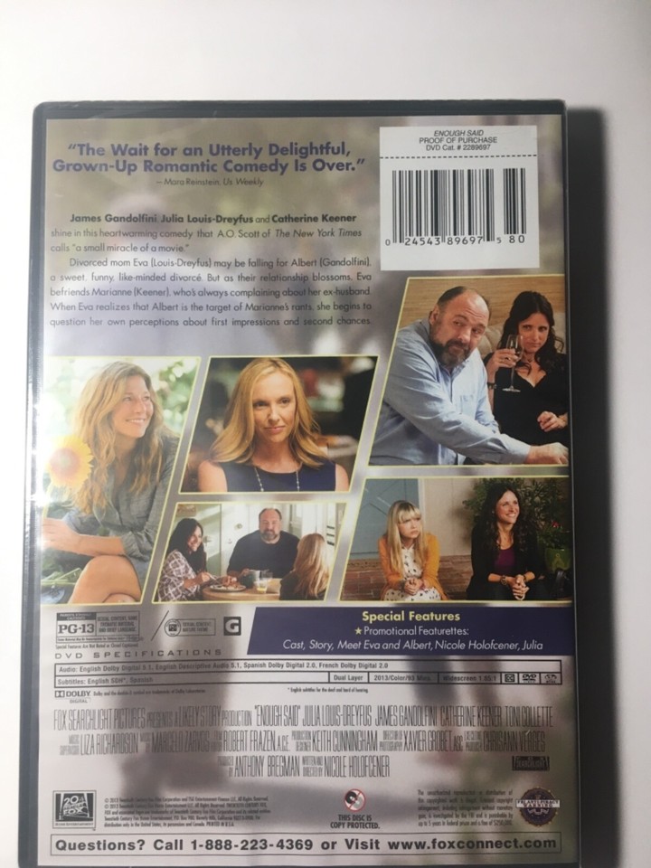 Enough Said DVD Julia Louis-Dreyfus James Gandolfini NEW SEALED ...