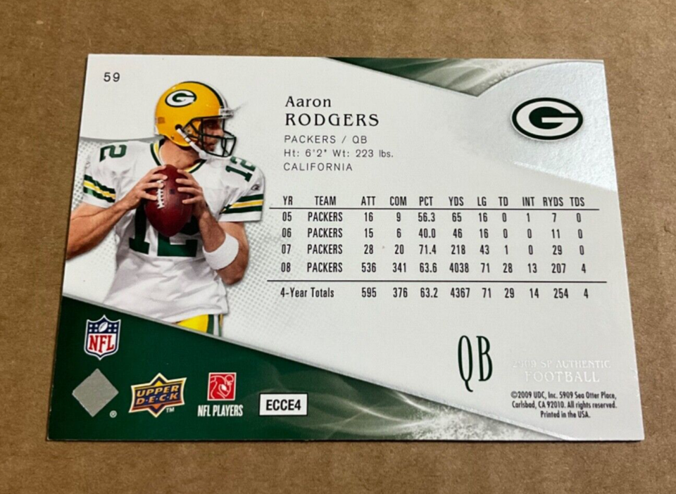 2009 Upper Deck SP Authentic 59 Aaron Rodgers Green Bay Packers ...