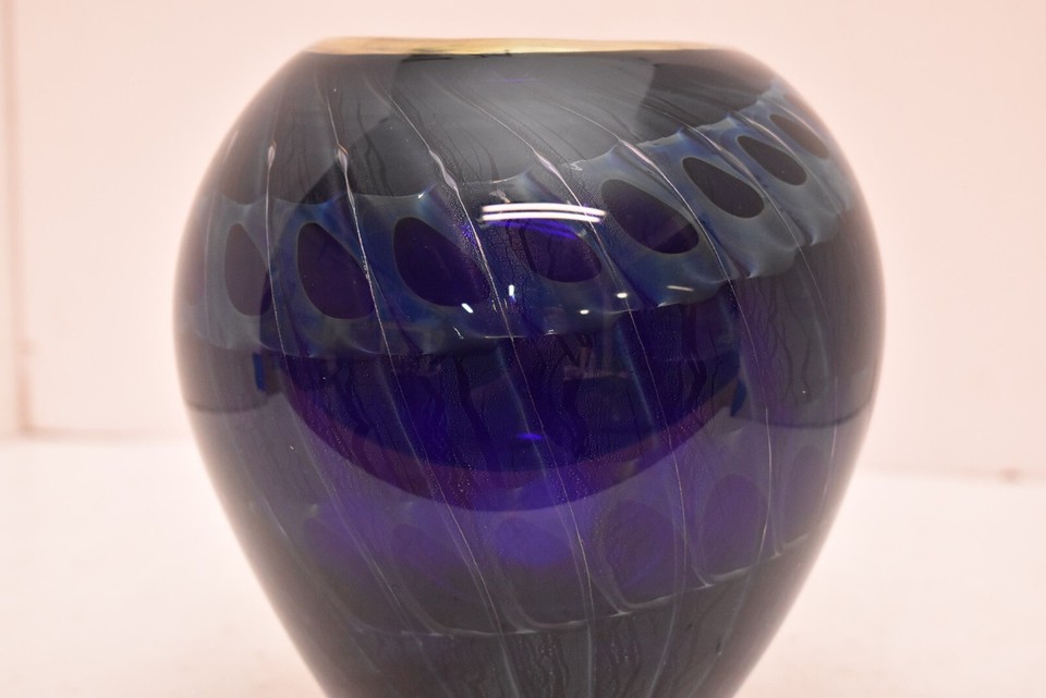 RARE Tim Lazer Art Glass Vase Blue Purple Wave Design 7" Tall | eBay