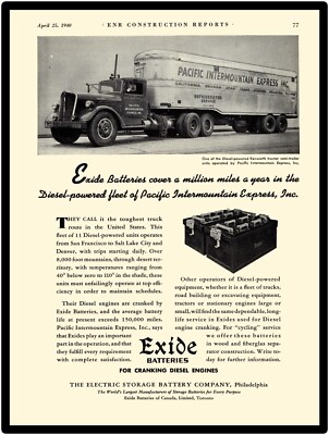 Kenworth PIE Tractor Trailer for Exide NEW Metal Sign 24"x30" USA STEEL ...