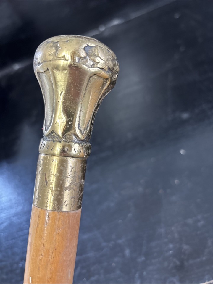 Antique Walking Stick With Ornate Brass Handle 35” Long | eBay UK