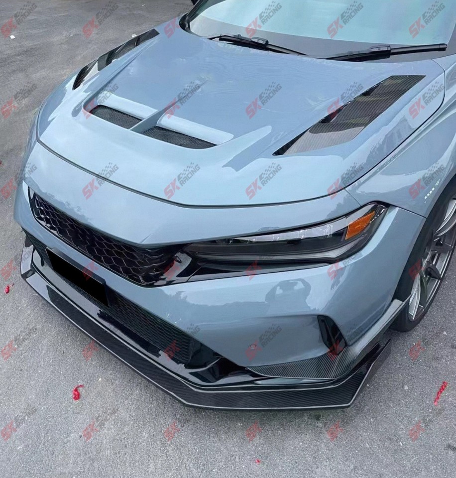 Fits Honda Civic FL5 Type-R 2023+ Carbon Front Bumper Lip+Canards Fins ...