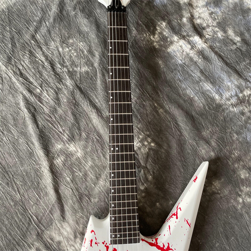 New 6 String White Blood Splatter Electric Guitar Solid Irregular Body ...
