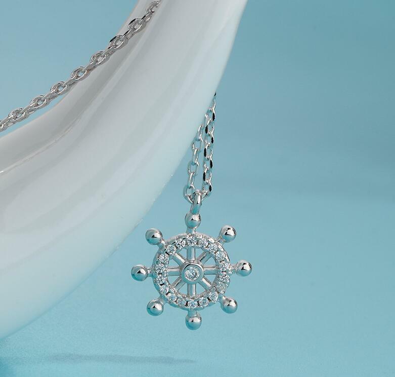 Pave Cubic Zirconia Silver SP Rudder Helm Pendant Necklace | eBay